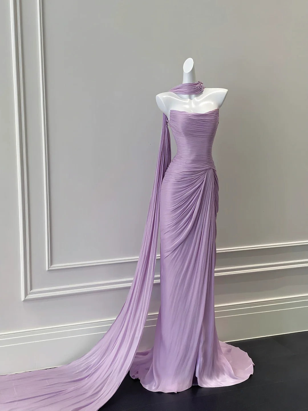 Top gentle purple streamer satin beautiful ball gown evening dress pro ...