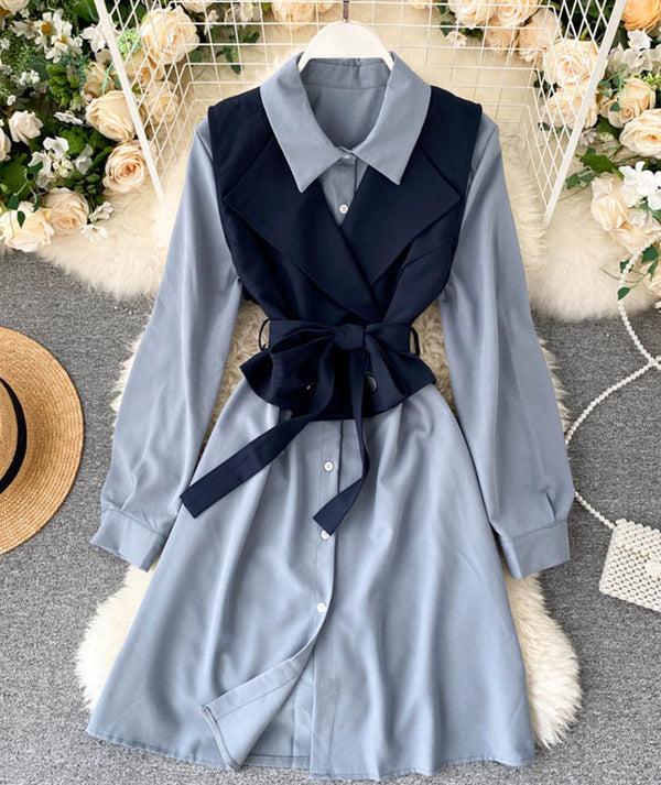 Fashionable vest + long sleeve shirt dress two pieces suit 1025 ...