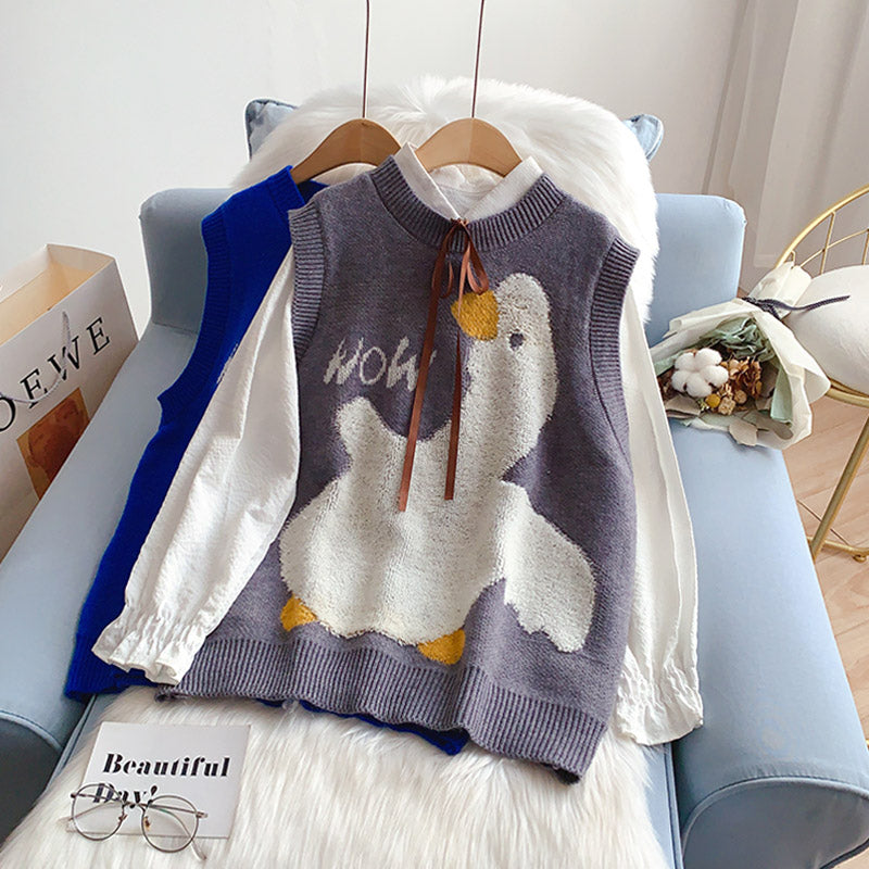 Japanese cute cartoon college style knitted vest vest 5215 – girlhomeshops